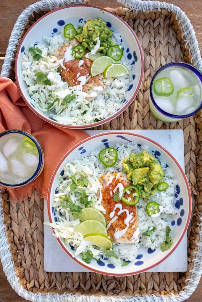 Fish Taco Bowls with Cilantro Lime Rice • Freutcake