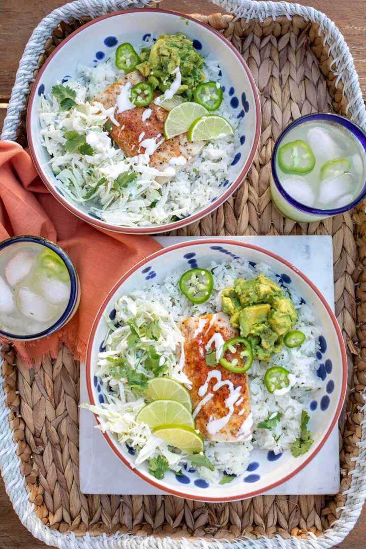 Fish Taco Bowls with Cilantro Lime Rice • Freutcake