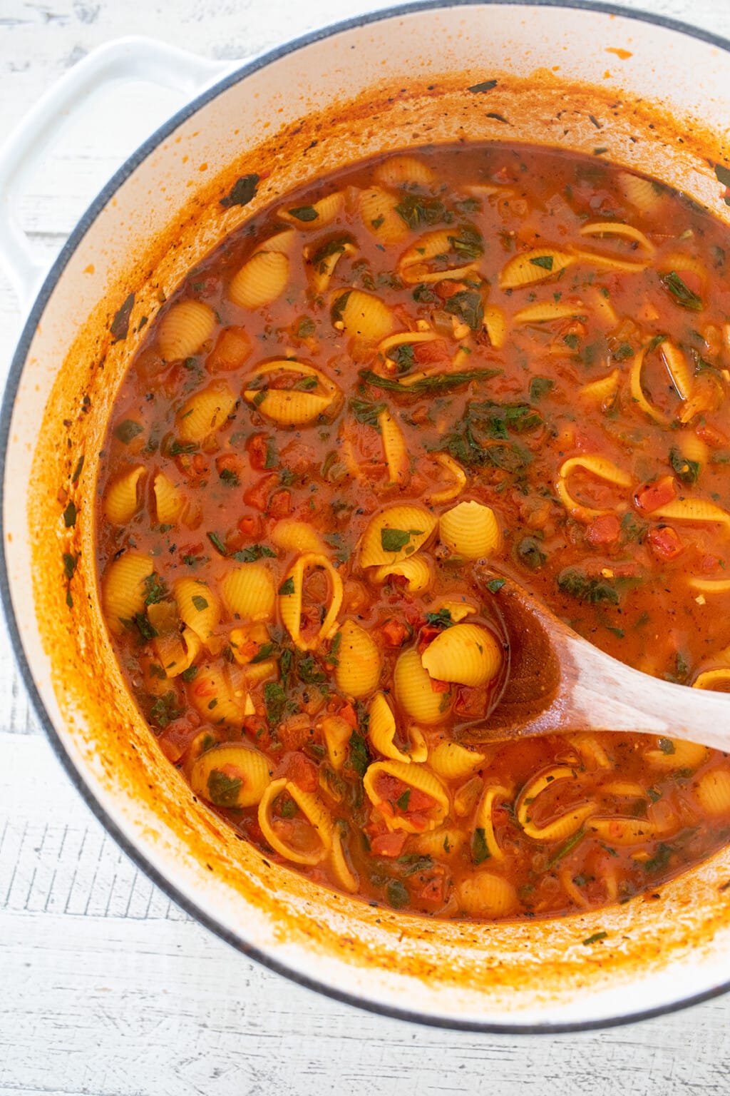 Spinach and Ricotta Stuffed Shells Soup • Freutcake